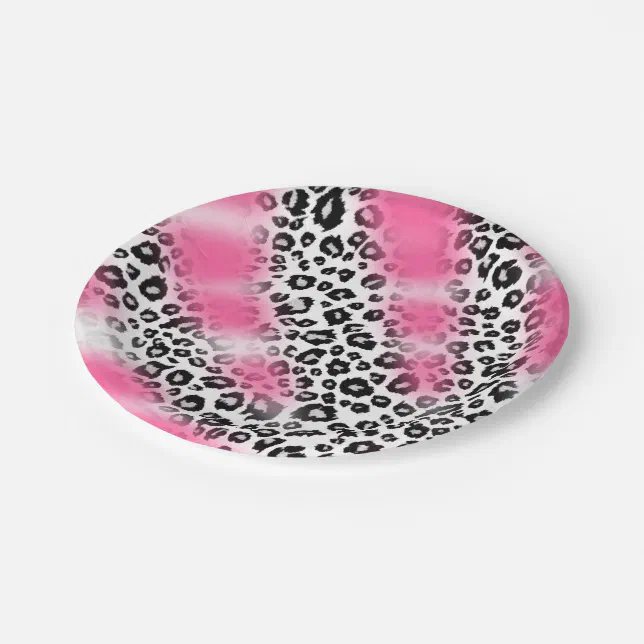 Girly Pink and Snow Leopard Mesh Paper Plates | Zazzle
