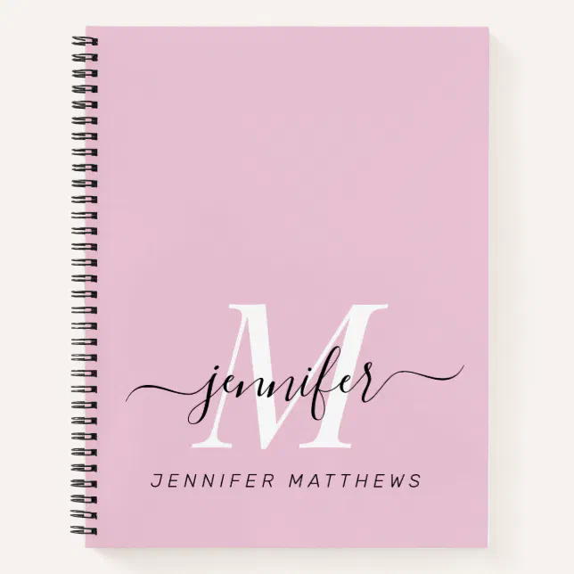 Girly Pink Black Chic Personalized Monogram Name Notebook | Zazzle