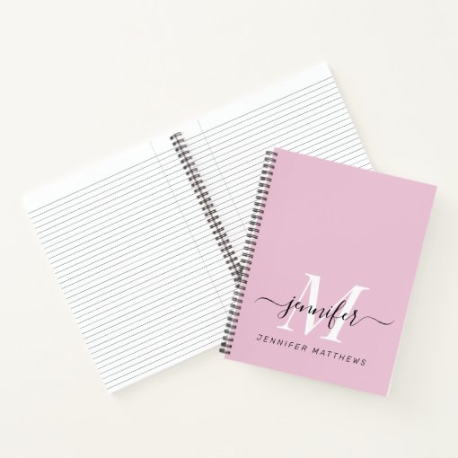 Girly Pink Black Chic Personalized Monogram Name Notebook | Zazzle