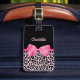 Girly Pink Black Leopard Print Cute Bow and Name Luggage Tag | Zazzle