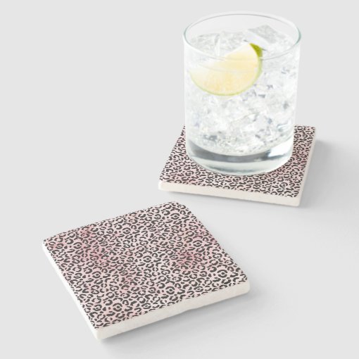 Girly Pink Black Leopard Print Stone Coaster | Zazzle