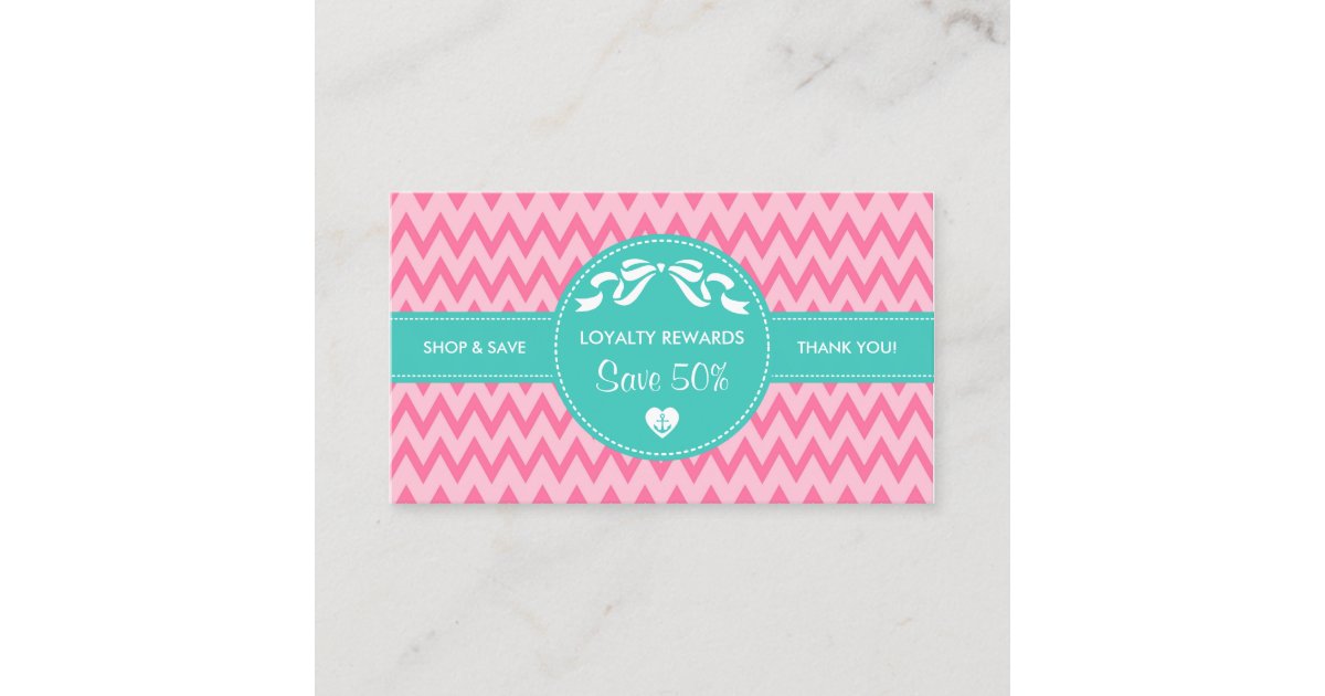 Girly Pink Chevron Boutique Loyalty Rewards Coupon | Zazzle