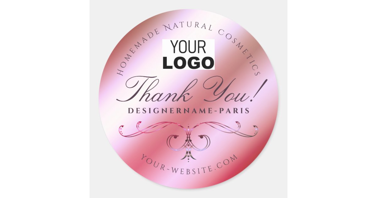Girly Pink Color Gradient Gradience Ornate Logo Classic Round Sticker ...