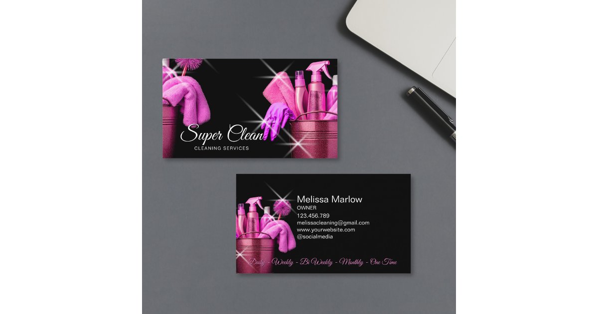 Girly Pink Commercial House Cleaning Housekeeping Business Card | Zazzle