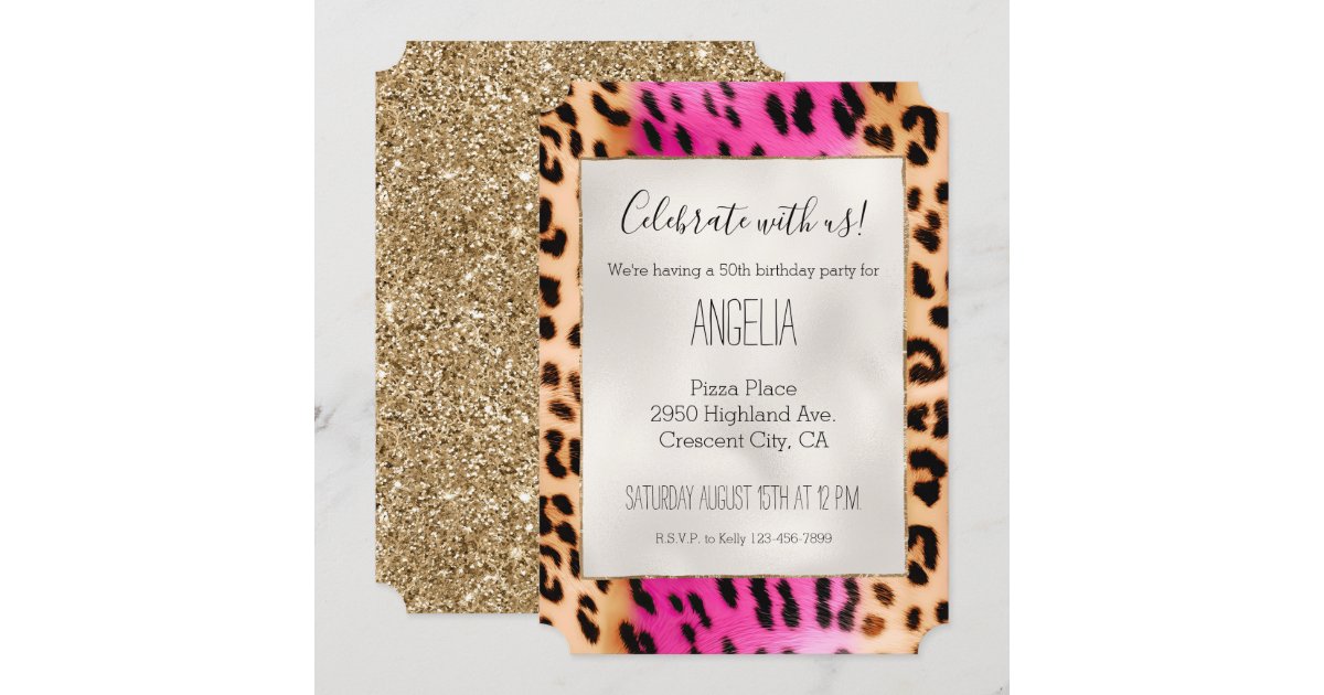 Girly Pink Cream Leopard Print Invitation | Zazzle