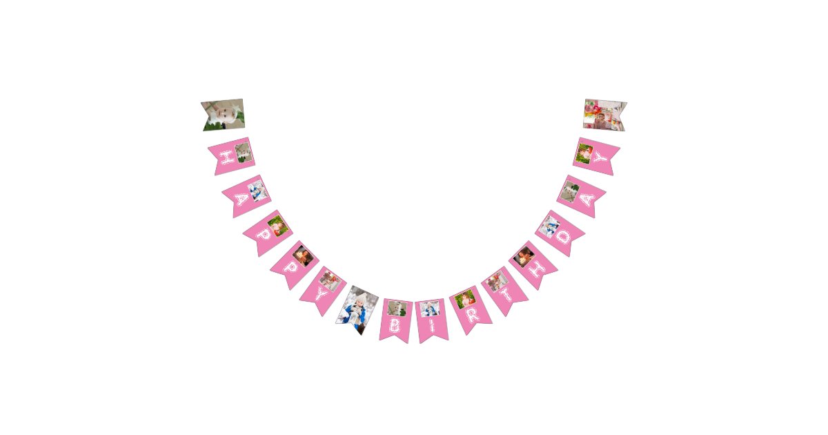 Girly Pink Daughter Photo Happy Birthday Bunting Flags | Zazzle