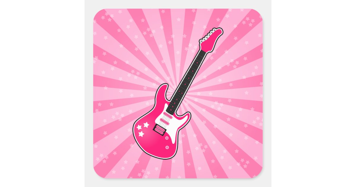 Girly Pink Electric Guitar Square Sticker | Zazzle