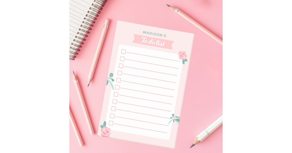 Girly Pink Floral Rose Personalized To Do List Post-it Notes | Zazzle