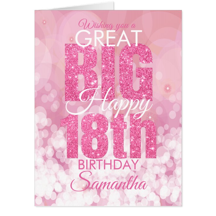 Girly Pink Glitter 18th Birthday BIG Card | Zazzle