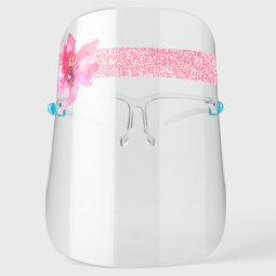 Girly Pink Glitter Band with Large Pink Flower Face Shield | Zazzle