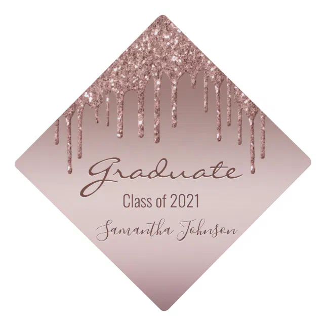 Girly Pink Glitter Class of 2022 Blush Pink Drip G Graduation Cap ...
