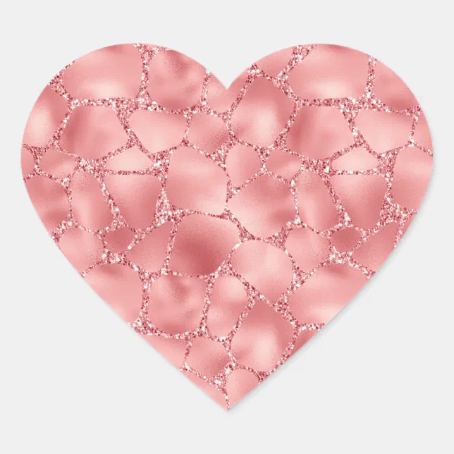 Girly Pink Glitter Giraffe Print Heart Sticker | Zazzle