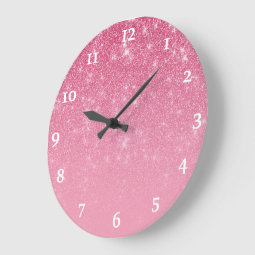 Girly Pink Glitter Glam Chic Sparkly Ombre Large Clock | Zazzle