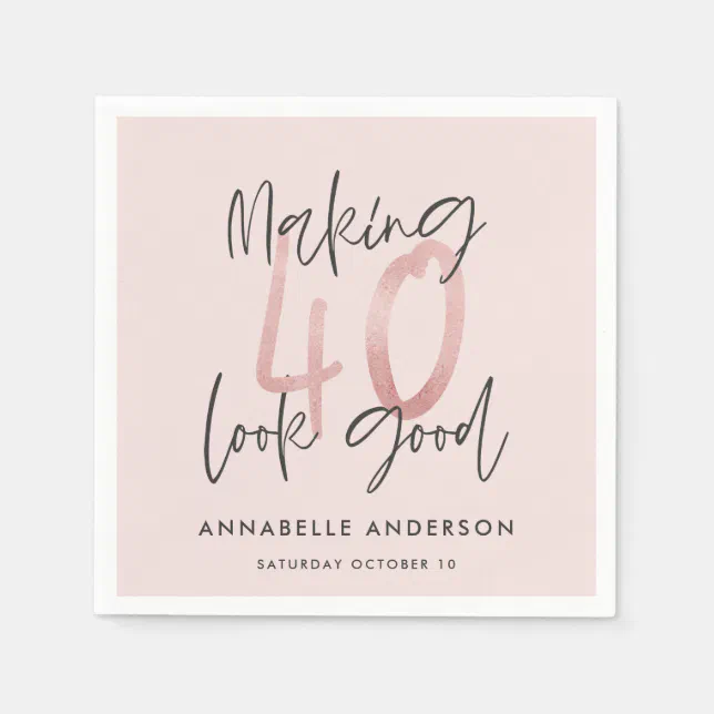 Girly pink glitter modern stylish 40th birthday napkins | Zazzle