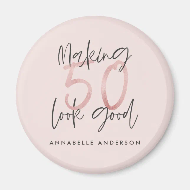 Girly pink glitter modern stylish 50th birthday magnet | Zazzle