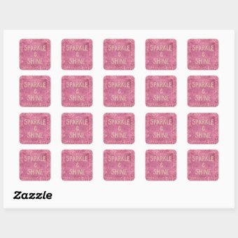 Girly Pink Glitter Sparkle Square Sticker | Zazzle