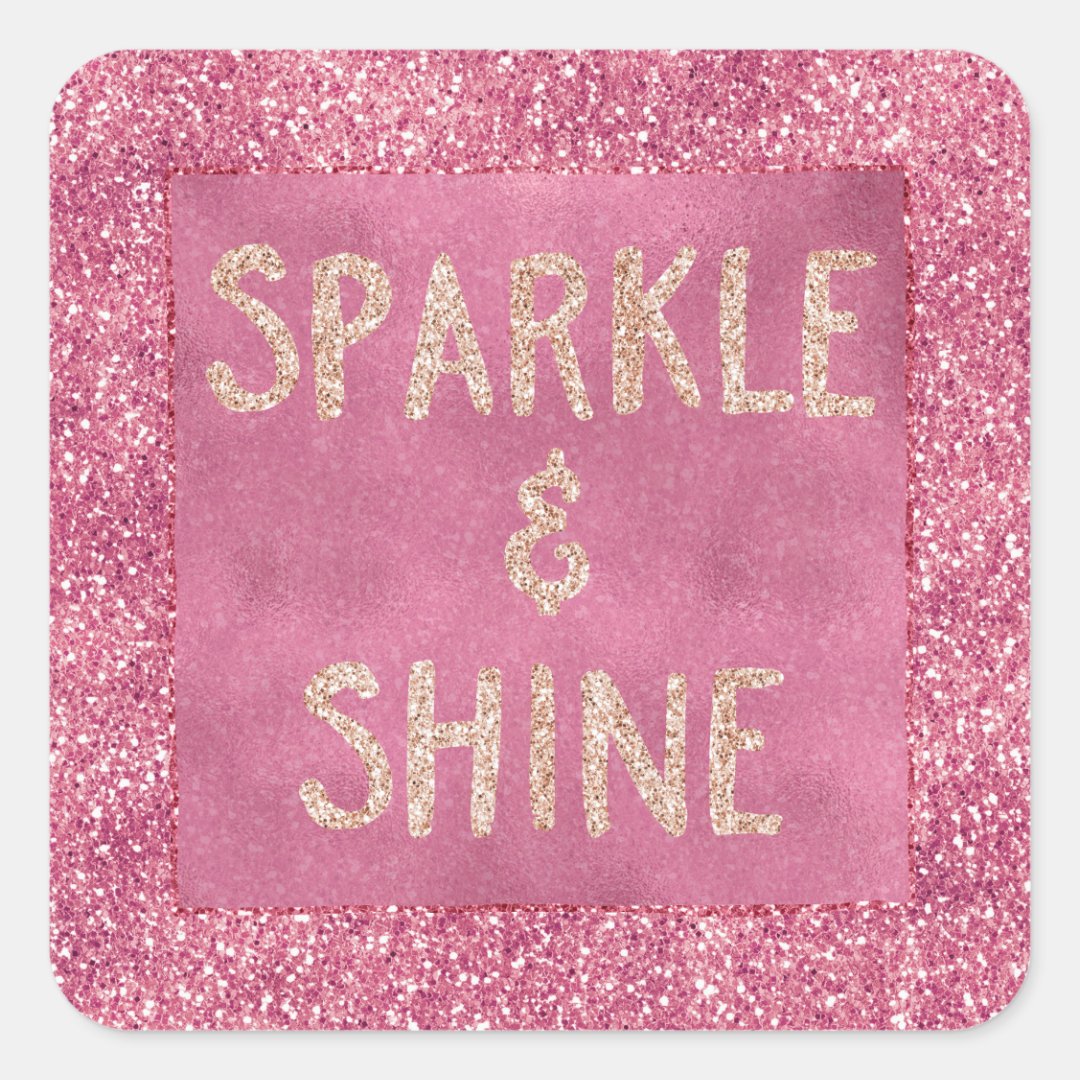 Girly Pink Glitter Sparkle Square Sticker | Zazzle