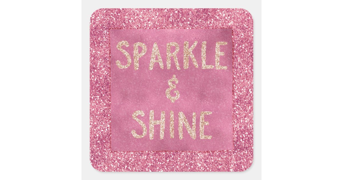 Girly Pink Glitter Sparkle Square Sticker | Zazzle