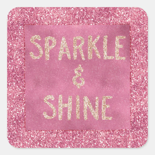 Girly Pink Glitter Sparkle Square Sticker | Zazzle