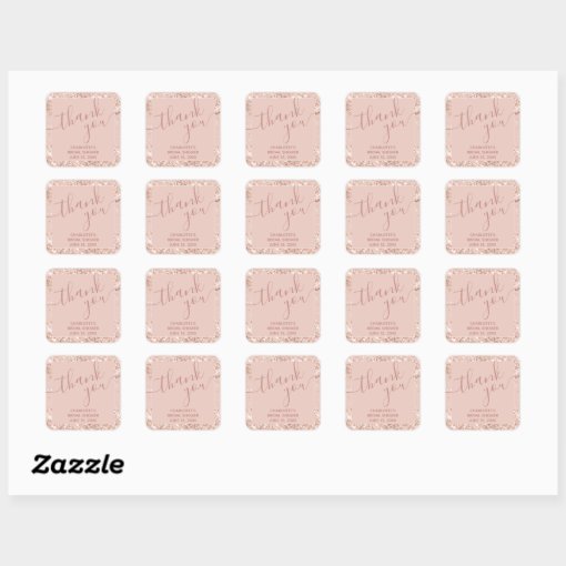 Girly Pink Glitter Thank You Square Sticker | Zazzle
