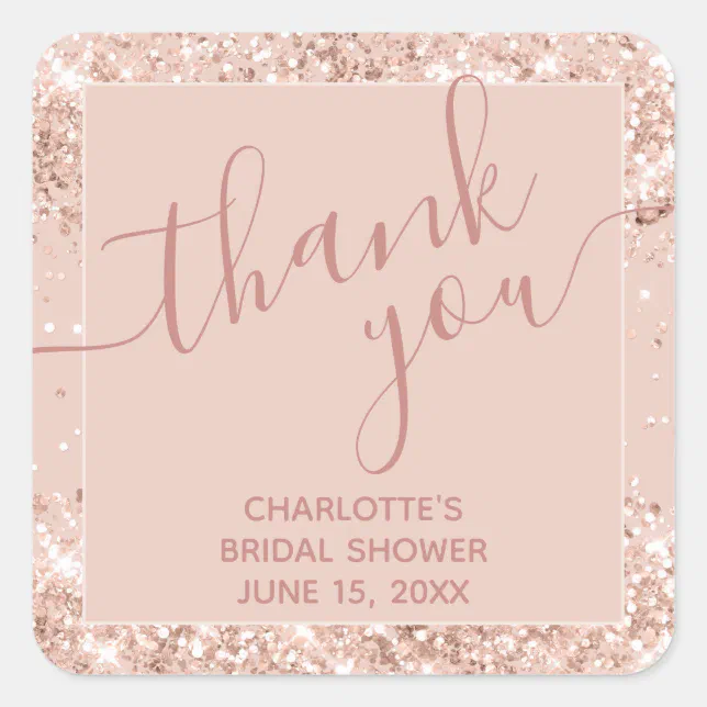 Girly Pink Glitter Thank You Square Sticker | Zazzle