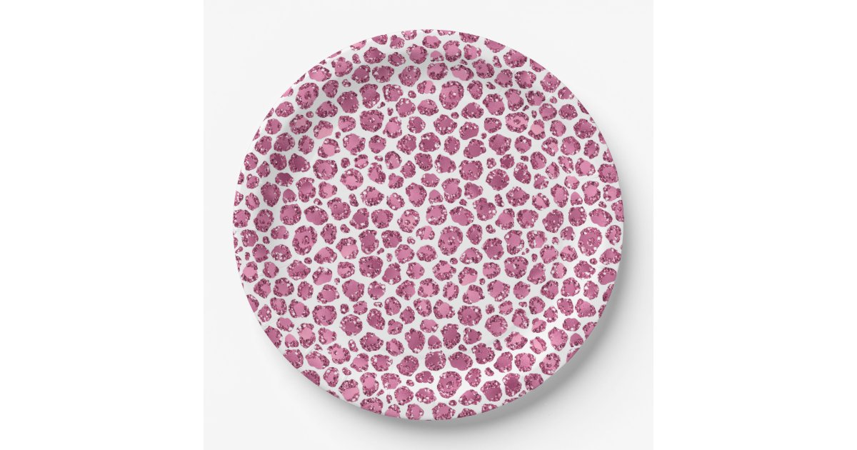 Girly Pink Glitzy Leopard Print Paper Plates | Zazzle