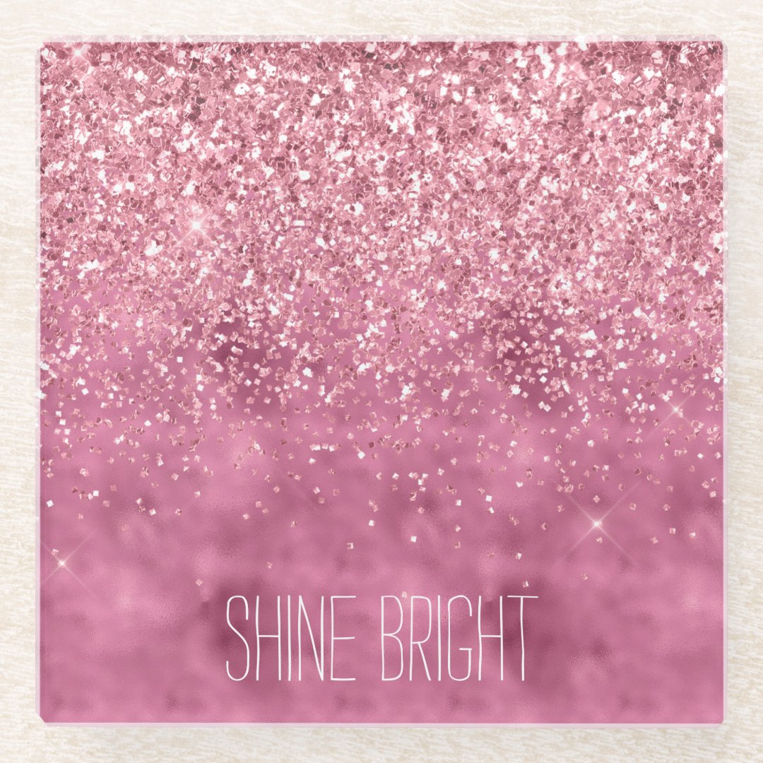 Girly Pink Glitzy Sparkle Glitter Glass Coaster | Zazzle