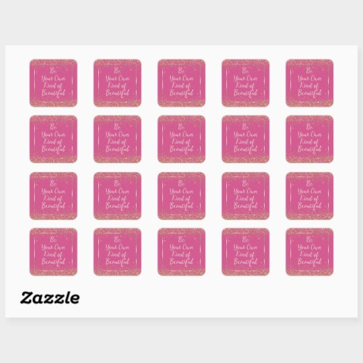 Girly Pink Gold Glitter Beautiful Quote Square Sticker | Zazzle