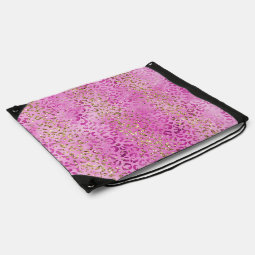 Girly Pink Gold Glitter Leopard Print Glitz Drawstring Bag | Zazzle