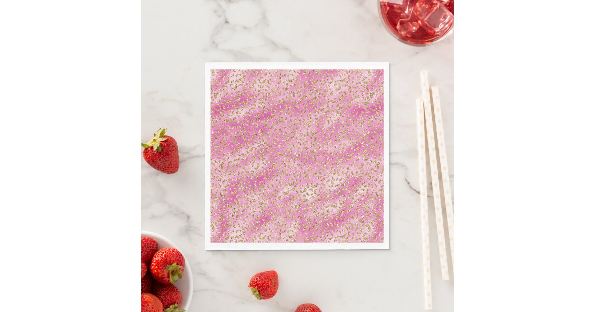 Girly Pink Gold Glitter Leopard Print Napkins | Zazzle
