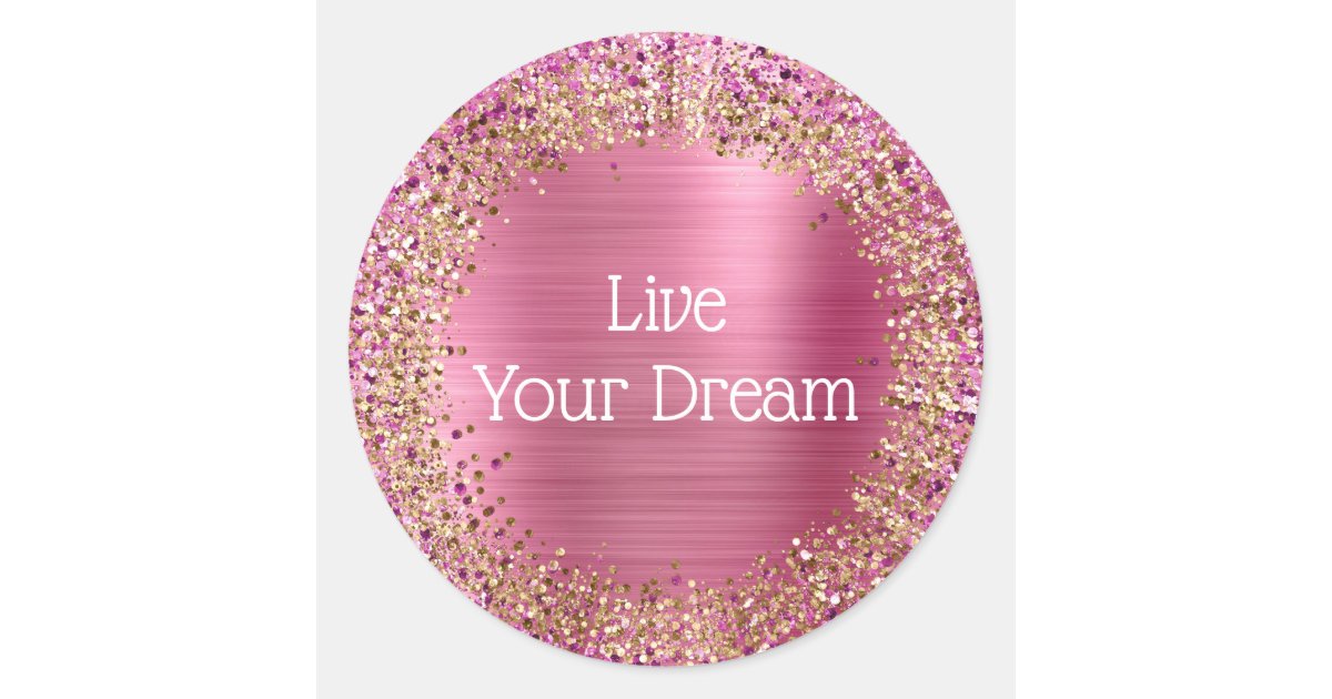 Girly Pink Gold Glitzy Sparkle Glitter Classic Round Sticker | Zazzle
