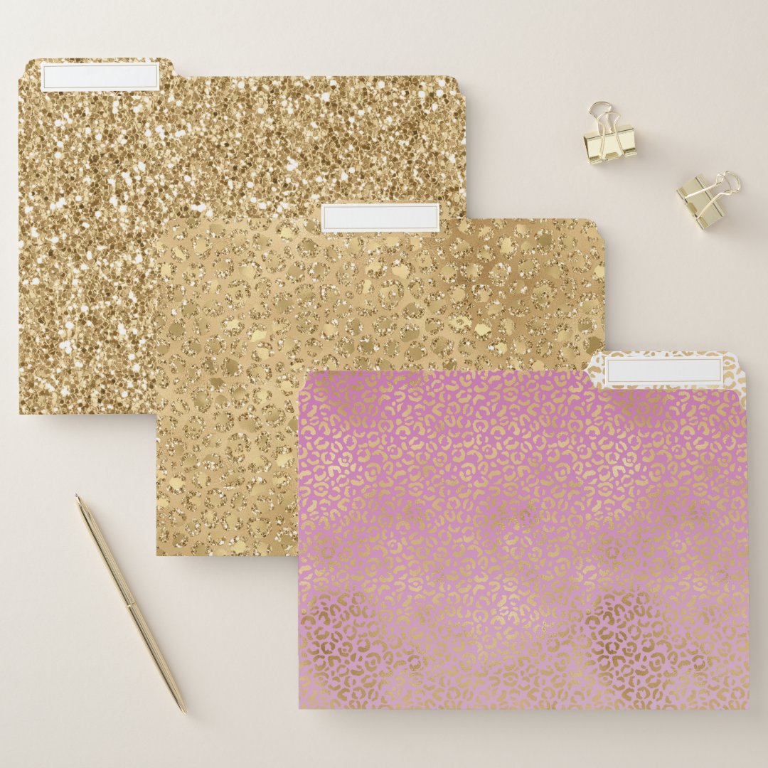 Girly Pink Gold Leopard Ombre Glitter File Folder | Zazzle