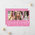 Girly Pink Graduate Script 3-Photo Graduation Announcement | Zazzle