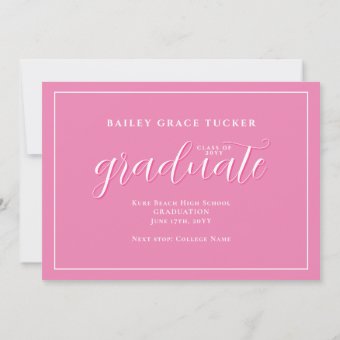 Girly Pink Graduate Script 3-Photo Graduation Announcement | Zazzle