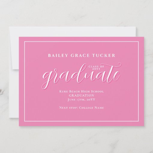 Girly Pink Graduate Script 3-Photo Graduation Announcement | Zazzle