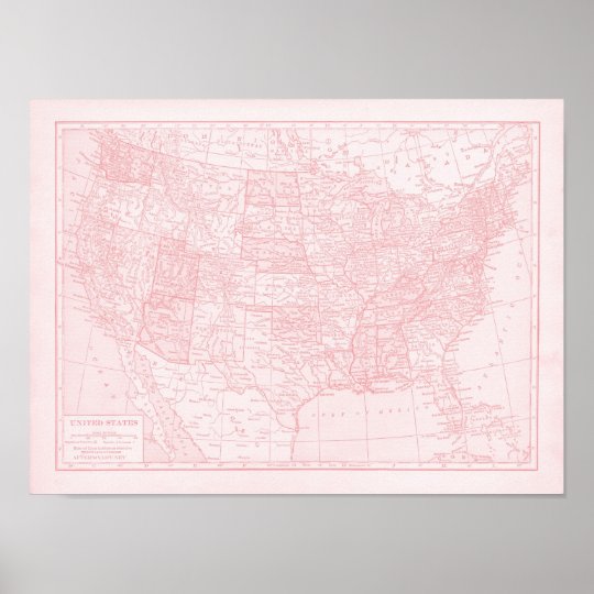 Girly Pink Map of the United States of America Poster | Zazzle.com