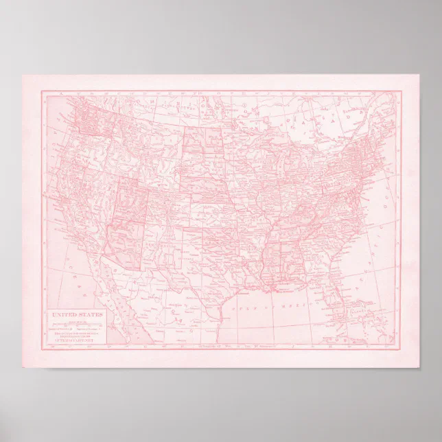 Girly Pink Map of the United States of America Poster | Zazzle