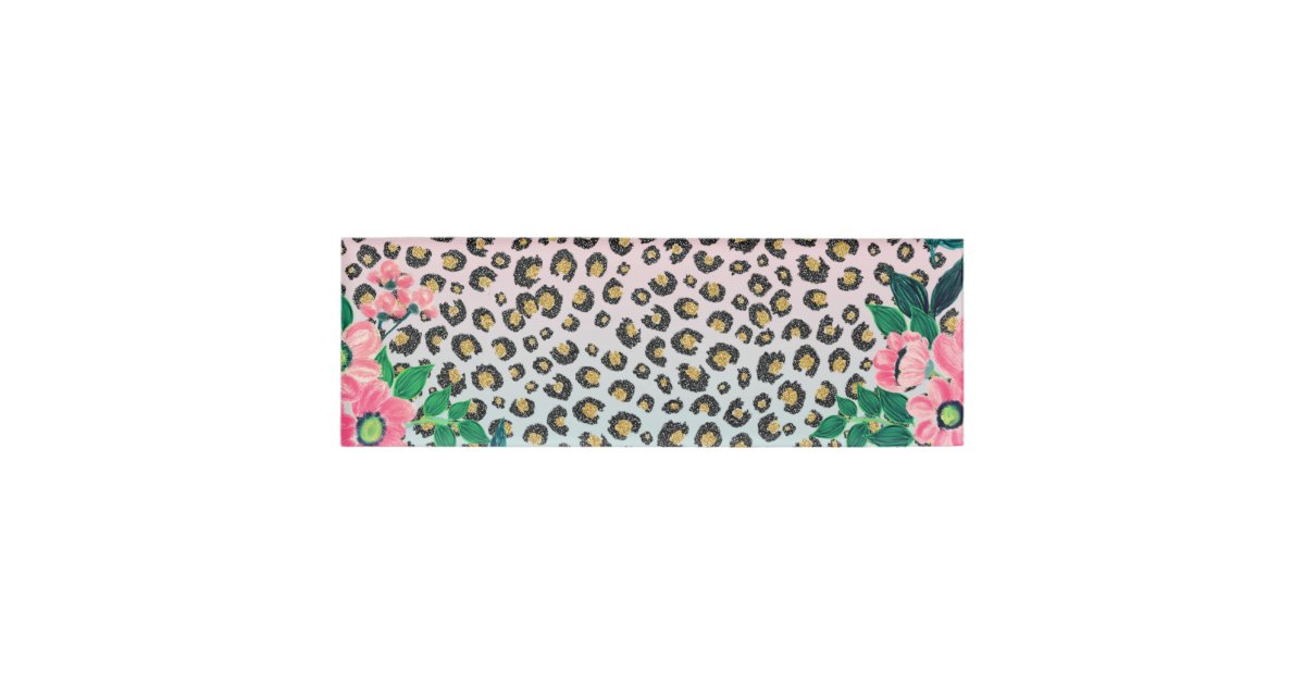 Girly Pink Mint Ombre Floral Glitter Leopard Print Name Tag | Zazzle
