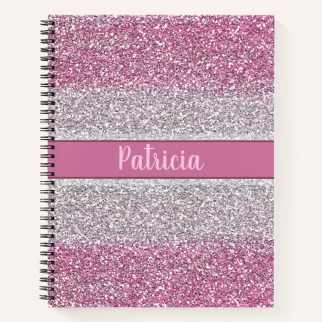 Girly Pink Ombre Glitter Personalized Name Notebook | Zazzle