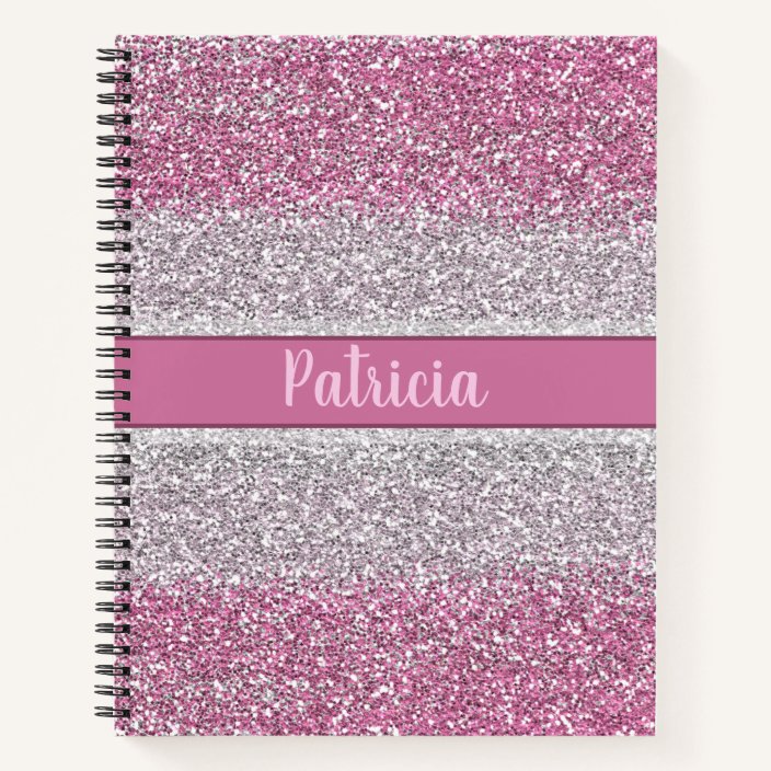 Girly Pink Ombre Glitter Personalized Name Notebook | Zazzle.com