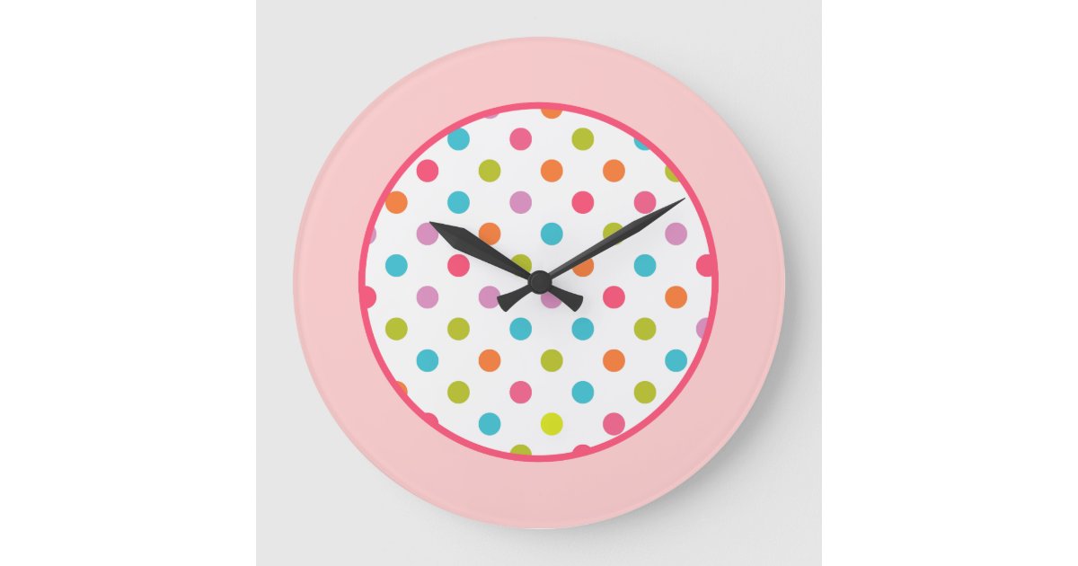 Girly Pink Polka Dots Clock | Zazzle