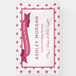 Girly Pink Polka Dots Congrats Graduation Party Banner | Zazzle