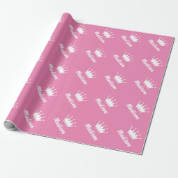 Girly pink princess crown wrapping paper | Matte | Zazzle