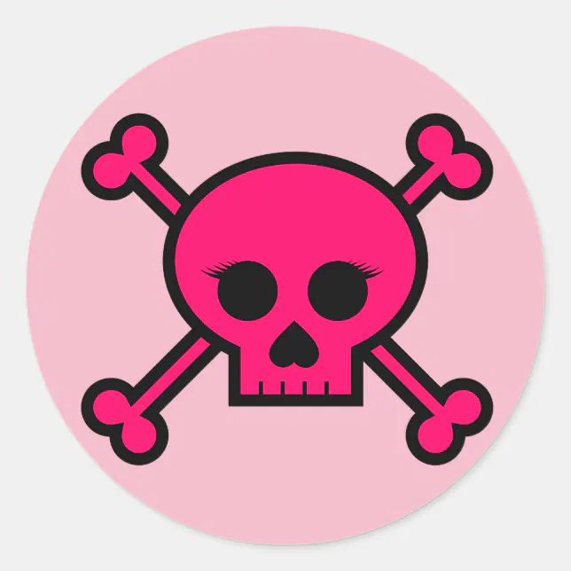 Girly Pink Punk Skull Crossbones Round Button Classic Round Sticker ...
