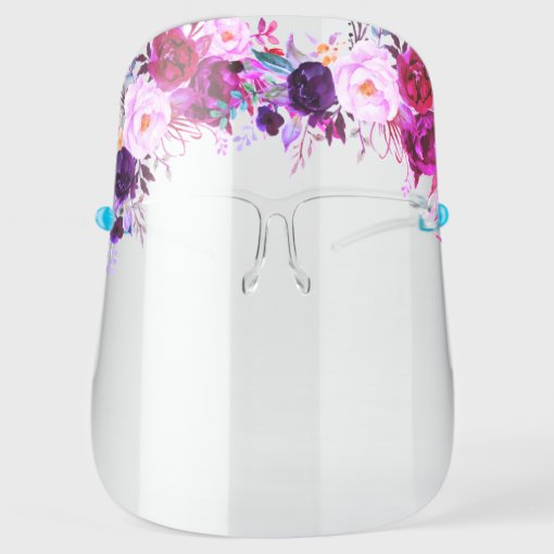 Girly Pink Purple Floral Watercolor Boho Face Shield | Zazzle