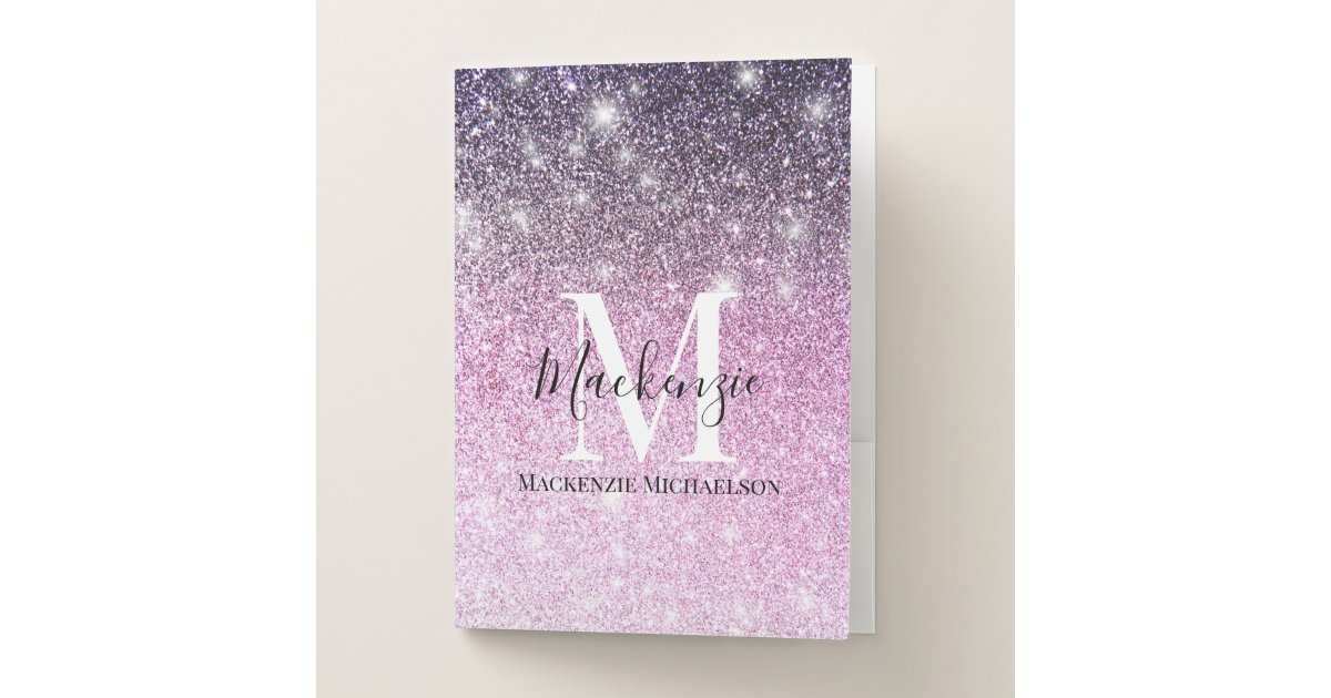 Girly Pink Purple Ombre Glitter Monogram Name Pocket Folder | Zazzle