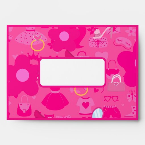 Girly Pink Retro Doll Let's Go Party Birthday Envelope | Zazzle