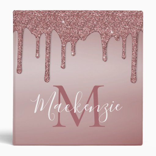 Girly Pink Rose Gold Glitter Sparkle Drips 3 Ring Binder | Zazzle