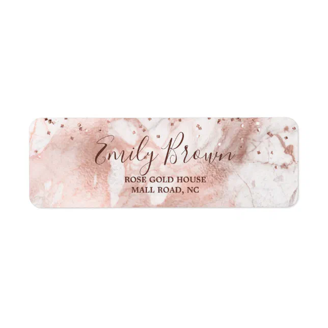 Girly Pink Rose Gold Marble Glitter Return Address Label | Zazzle