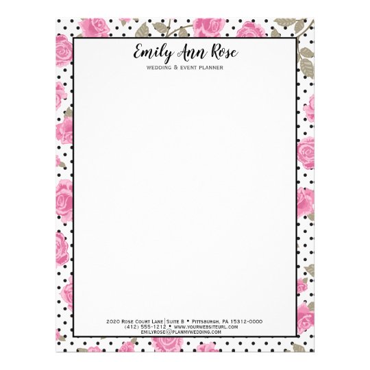 Girly Pink Roses Script Girly Floral Stationary Letterhead | Zazzle.com